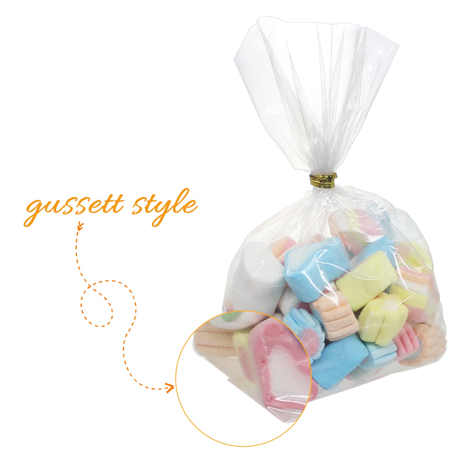 Belinlen 300 Pack 4β x 9β Treat Bags Plastic Poly Bags - Side Gusset- Cookie Bags Multi-purpose Plastic Gift Bag Coming With 300 Colorful Twist Ties