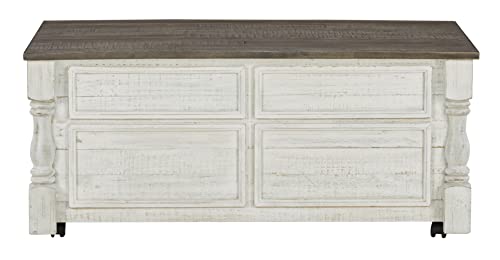 Signature Design by Ashley Havalance Farmhouse Lift Top Coffee Table with 4 Storage Drawers and Small Storage Tray, Whitewash
