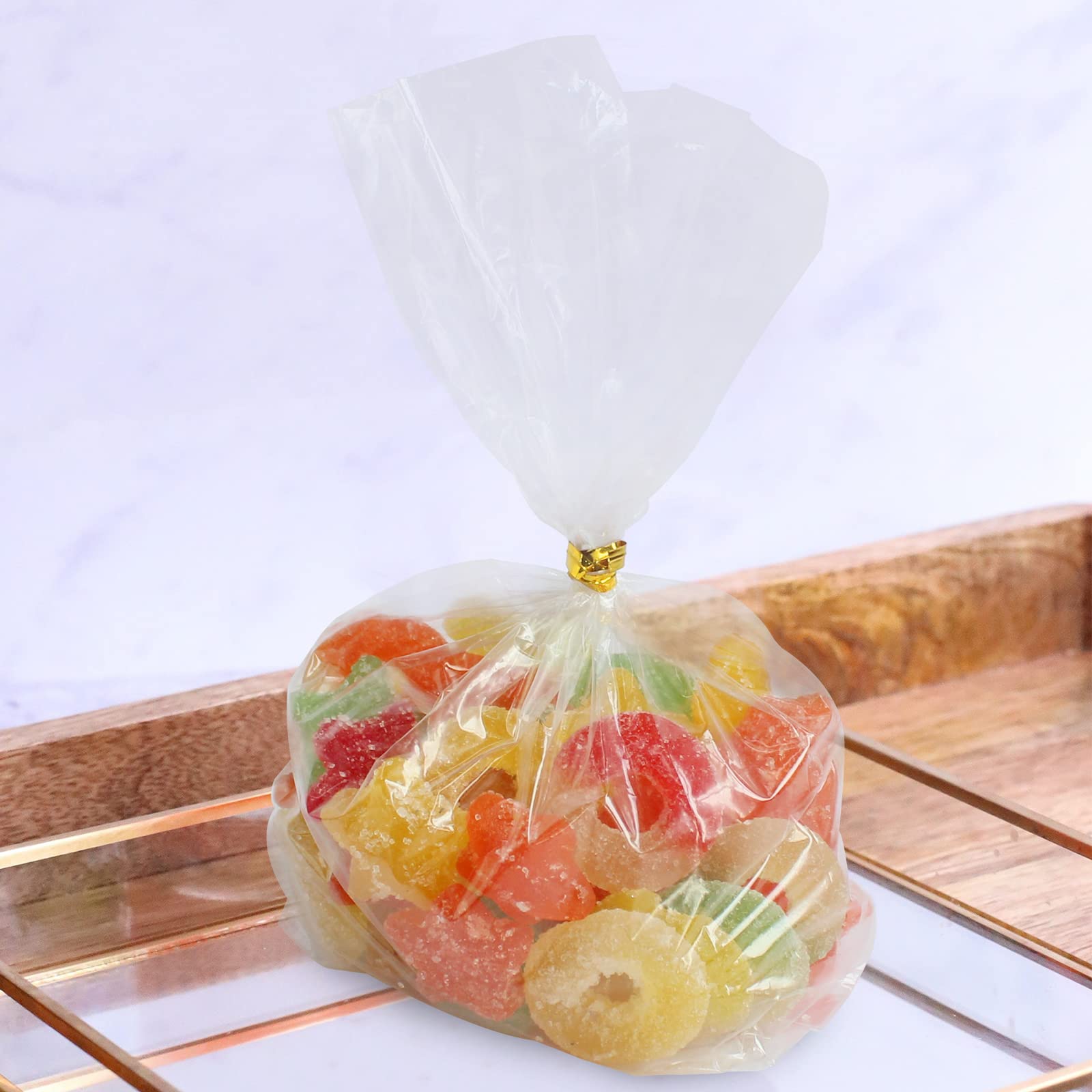 Belinlen 300 Pack 4β x 9β Treat Bags Plastic Poly Bags - Side Gusset- Cookie Bags Multi-purpose Plastic Gift Bag Coming With 300 Colorful Twist Ties