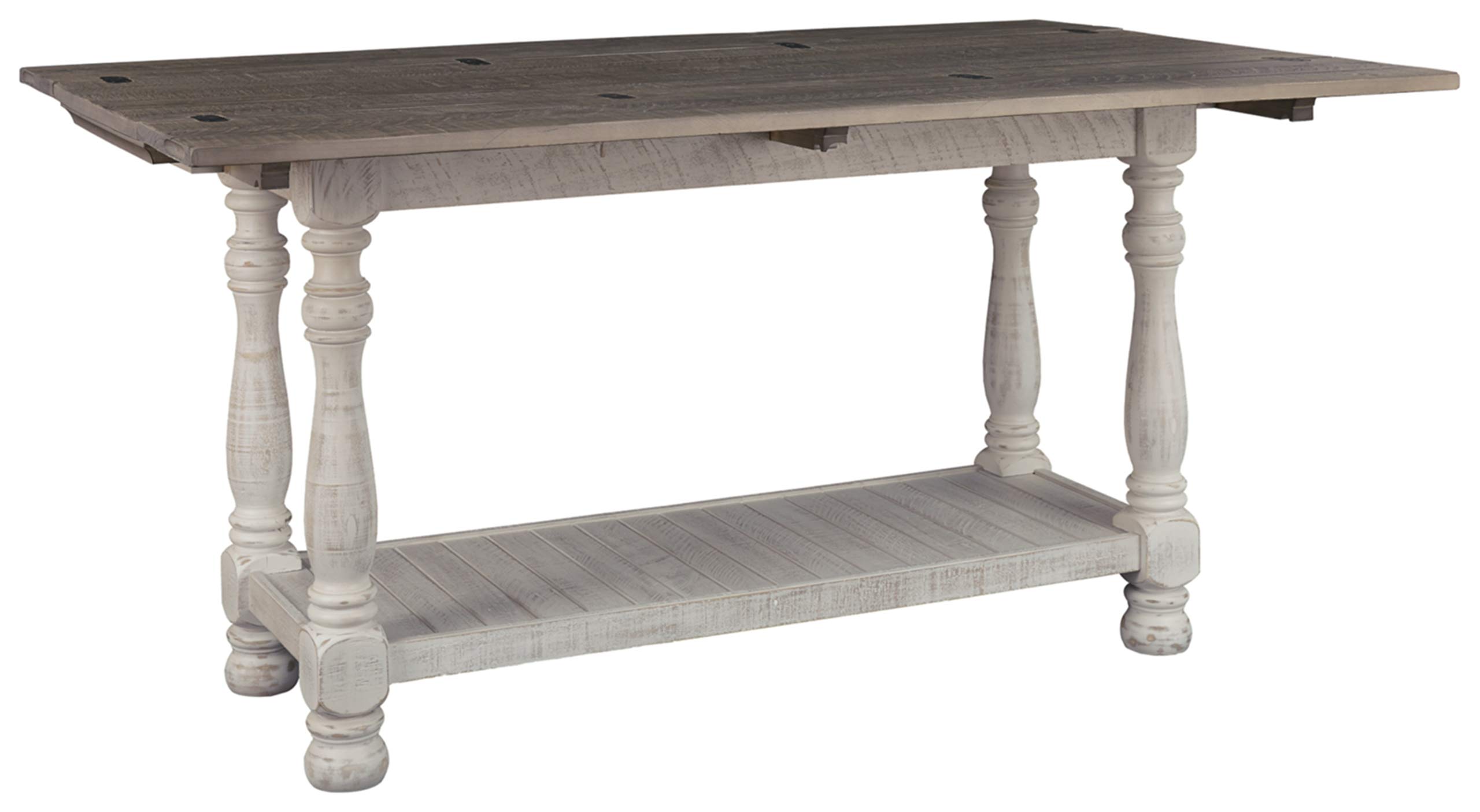 Signature Design by Ashley Havalance Farmhouse Sofa Table, Flip Top Design for Additional Dining Space and Fixed Lower Shelf, Gray & White with Weathered Finish