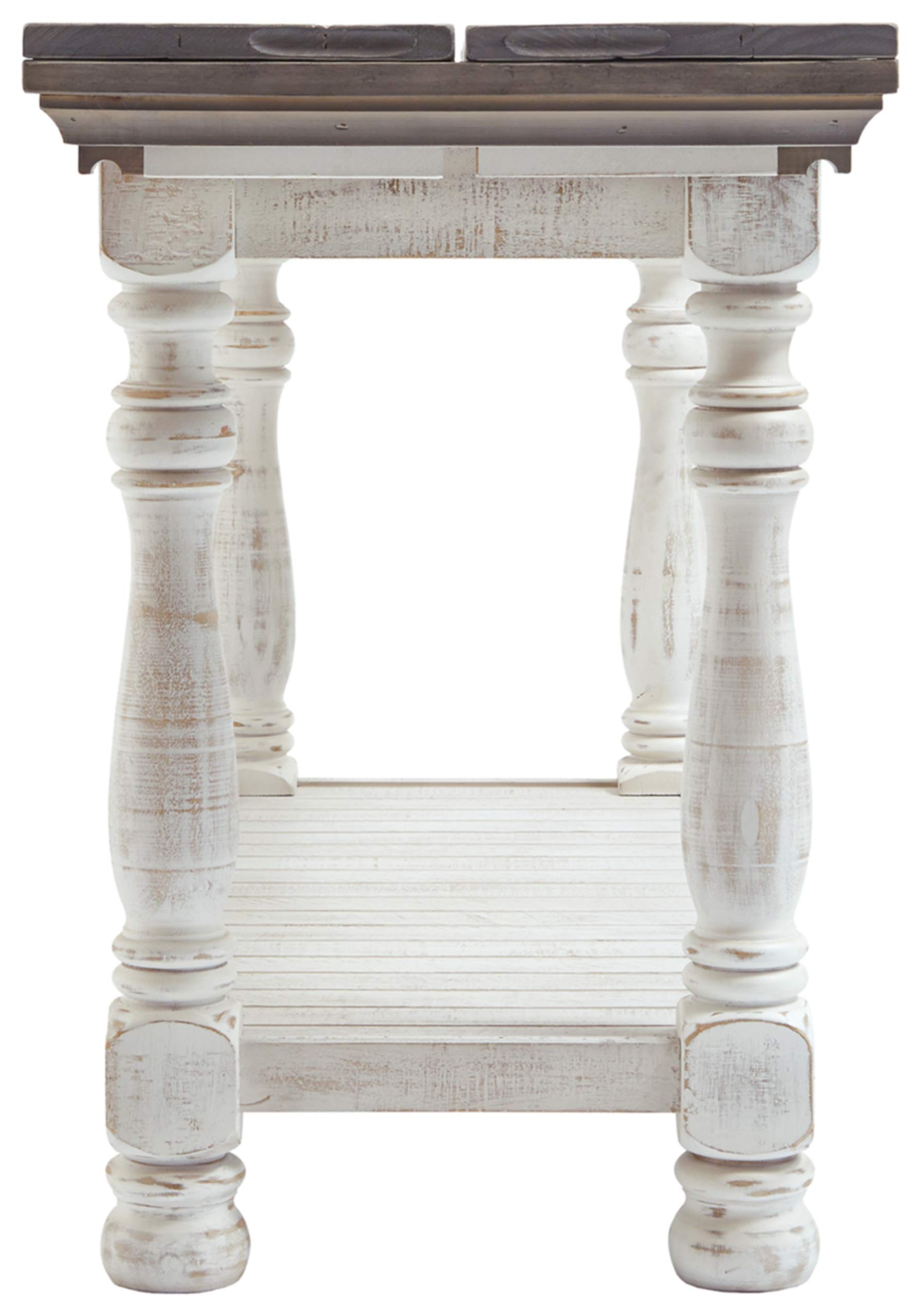 Signature Design by Ashley Havalance Farmhouse Sofa Table, Flip Top Design for Additional Dining Space and Fixed Lower Shelf, Gray & White with Weathered Finish