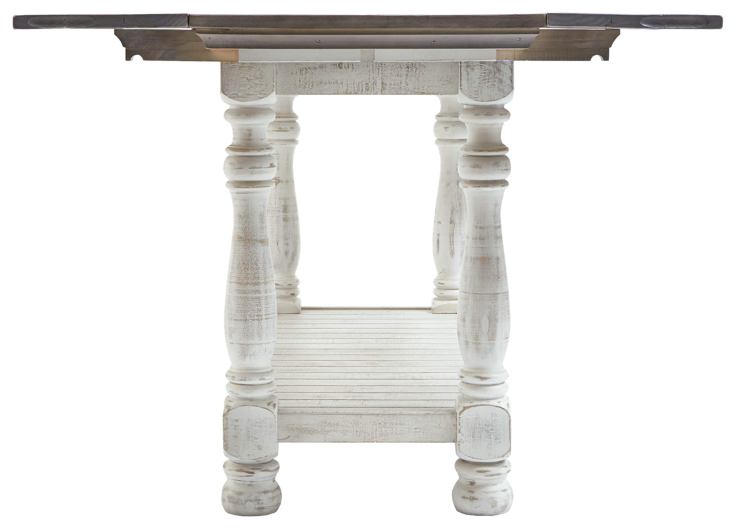 Signature Design by Ashley Havalance Farmhouse Sofa Table, Flip Top Design for Additional Dining Space and Fixed Lower Shelf, Gray & White with Weathered Finish