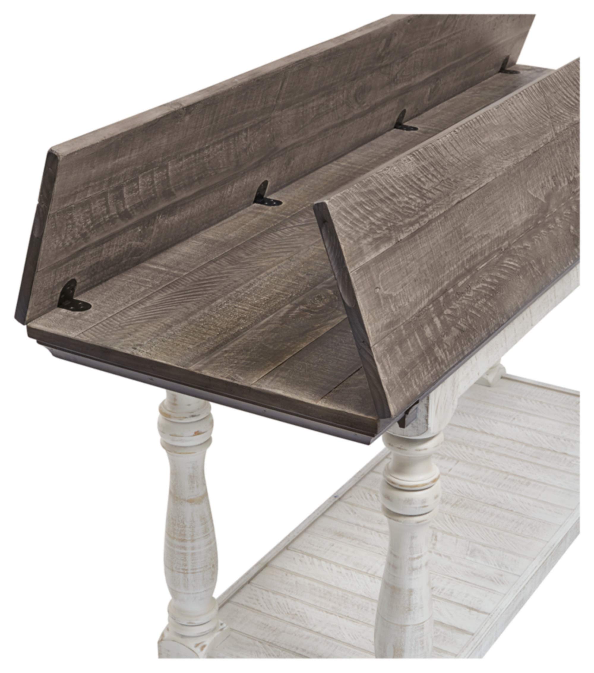 Signature Design by Ashley Havalance Farmhouse Sofa Table, Flip Top Design for Additional Dining Space and Fixed Lower Shelf, Gray & White with Weathered Finish