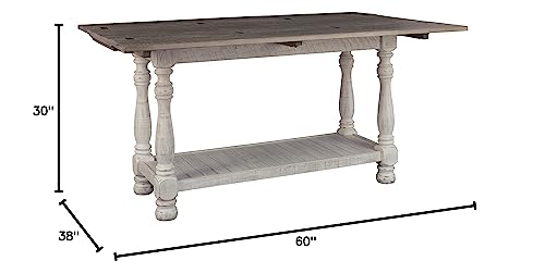 Signature Design by Ashley Havalance Farmhouse Sofa Table, Flip Top Design for Additional Dining Space and Fixed Lower Shelf, Gray & White with Weathered Finish