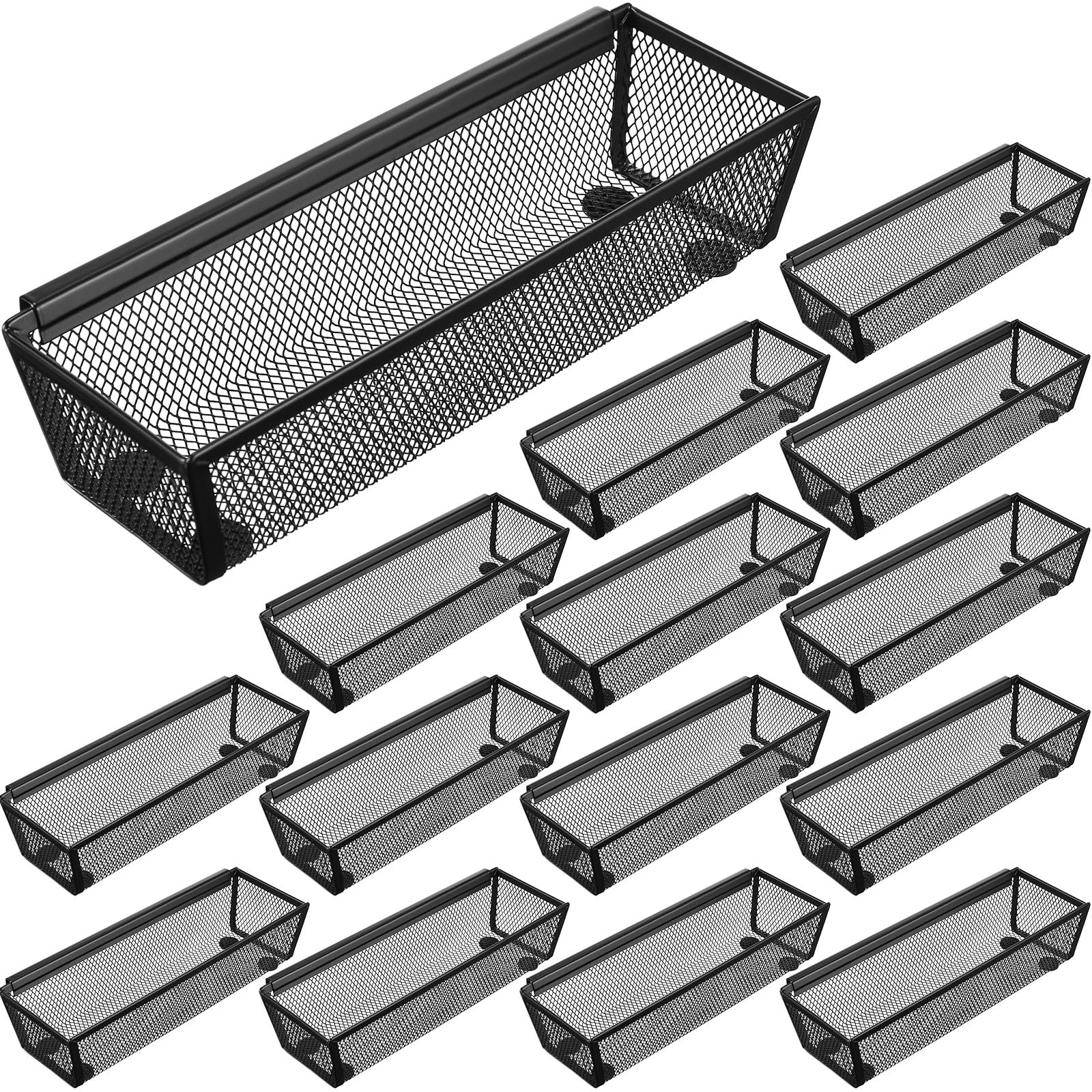 10 Pcs Drawer Organizer Silverware Drawer Organizer Mesh Utensil Drawer Organizer for Kitchen Drawer Silverware Tray with Interlocking Arm for Flatware Fork Spoon Knife Makeup, 9 x 3 x 2 Inch, Black