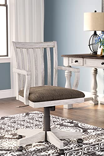 Signature Design by Ashley Havalance Casual Home Office Adjustable Desk Chair with Swivel, Whitewash & Brown