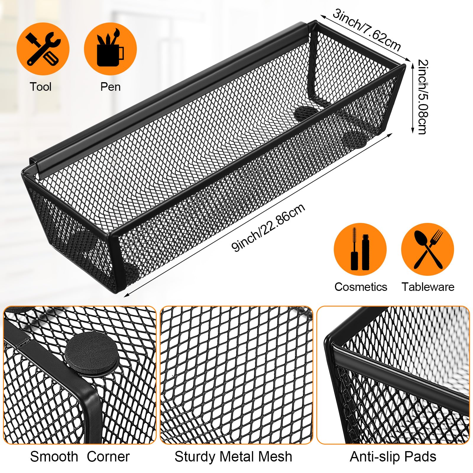 10 Pcs Drawer Organizer Silverware Drawer Organizer Mesh Utensil Drawer Organizer for Kitchen Drawer Silverware Tray with Interlocking Arm for Flatware Fork Spoon Knife Makeup, 9 x 3 x 2 Inch, Black