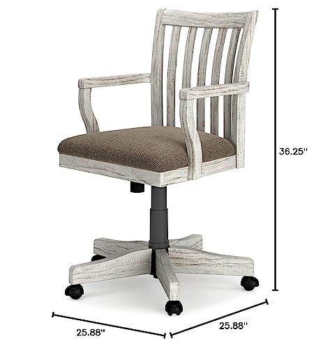 Signature Design by Ashley Havalance Casual Home Office Adjustable Desk Chair with Swivel, Whitewash & Brown