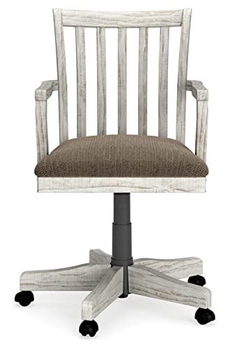 Signature Design by Ashley Havalance Casual Home Office Adjustable Desk Chair with Swivel, Whitewash & Brown