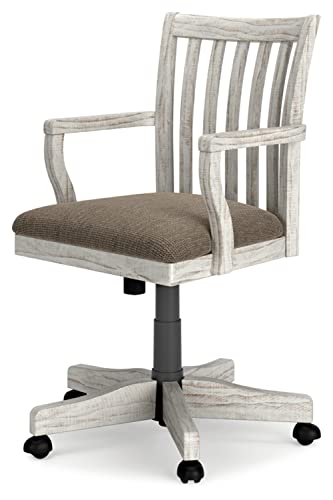 Signature Design by Ashley Havalance Casual Home Office Adjustable Desk Chair with Swivel, Whitewash & Brown