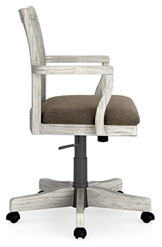 Signature Design by Ashley Havalance Casual Home Office Adjustable Desk Chair with Swivel, Whitewash & Brown