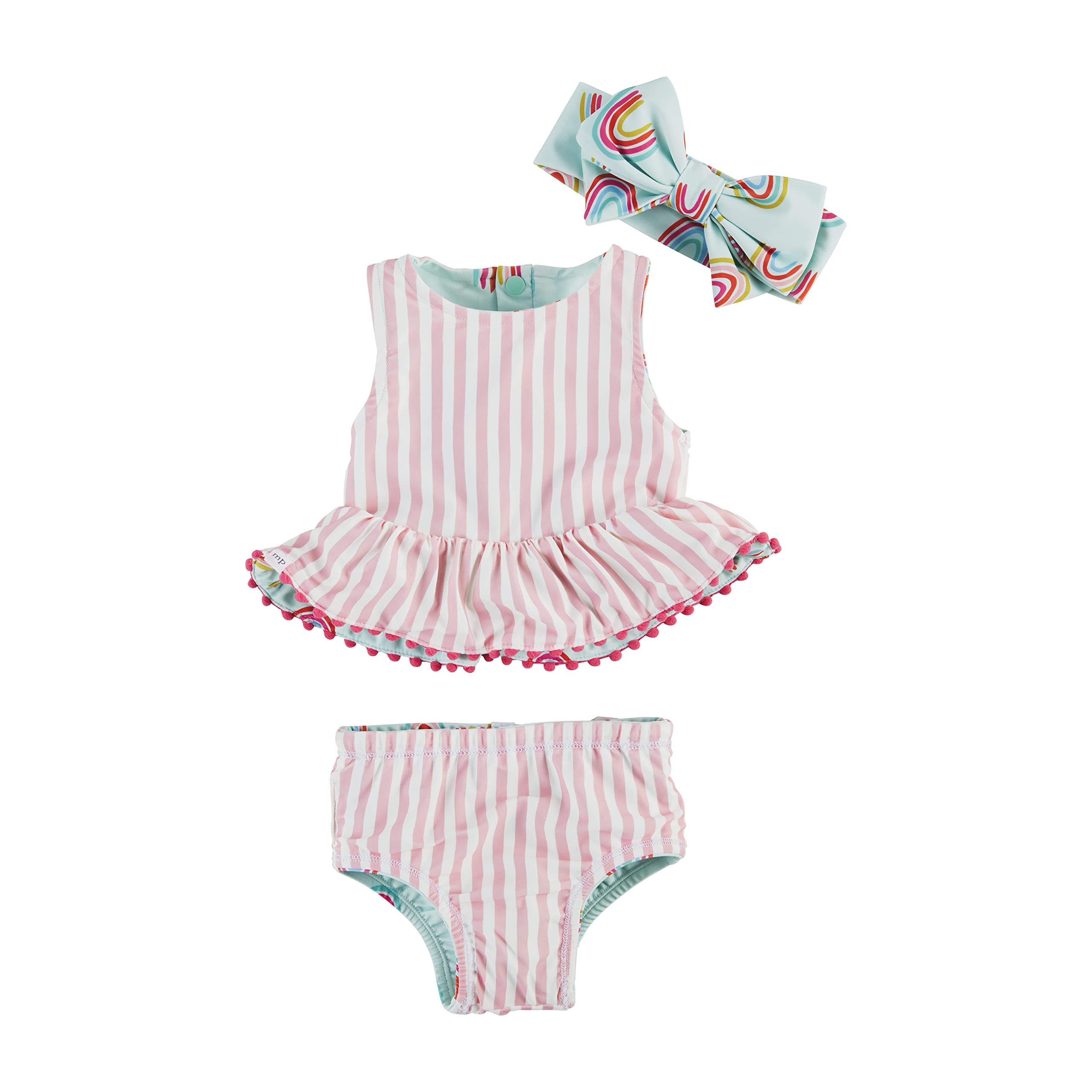 Mud Pie Girls Reversible Swimsuit & Headband Set, Rainbow, 6-9 Months