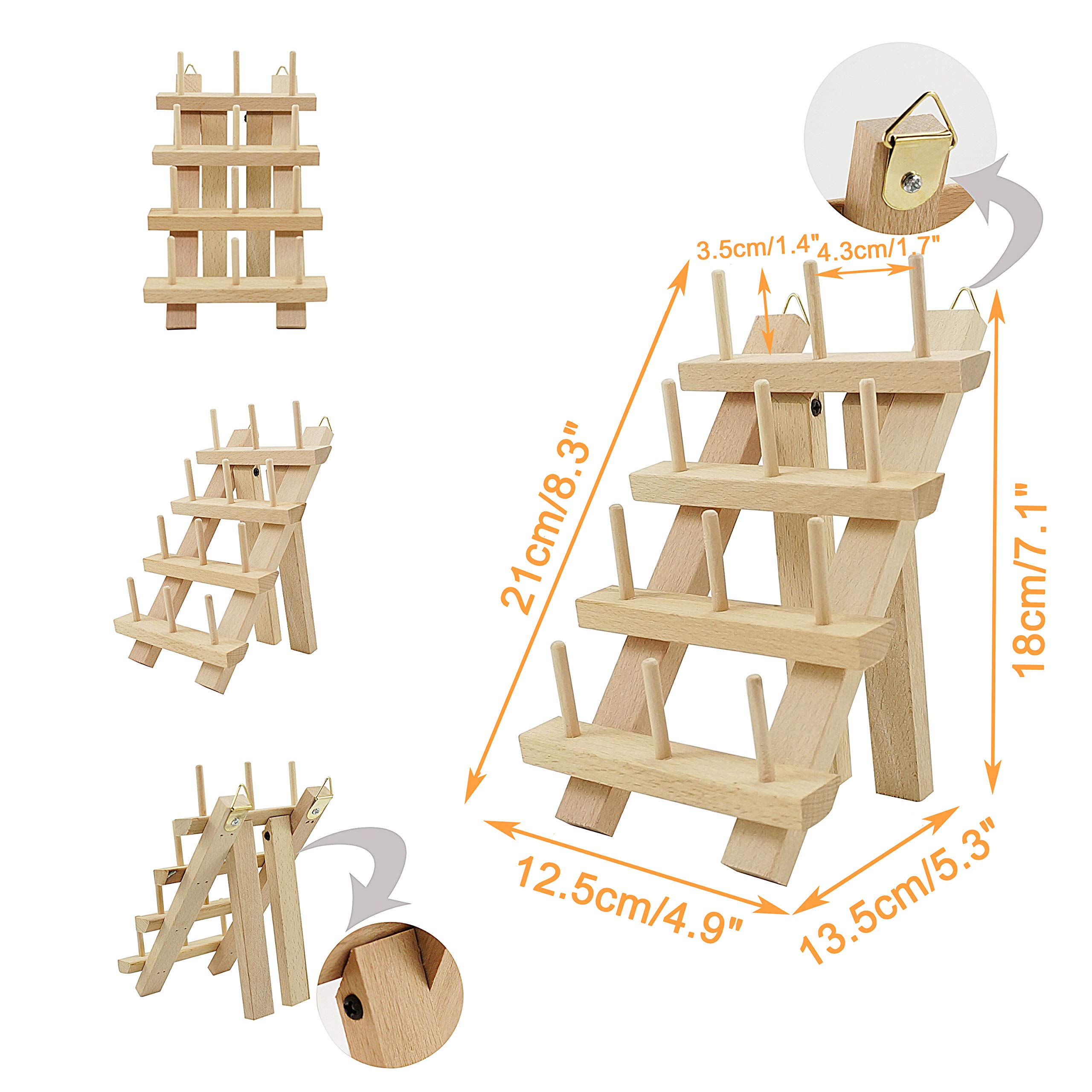 New brothread 60 Spools + 12 Spools Wooden Thread Rack/Thread Holder Organizer with Hanging Hooks for Embroidery Quilting and Sewing Threads - Mother + Baby Thread Rack