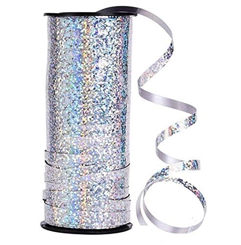 DNHCLL 100 Yard Crimped Curling Ribbon Roll,Metallic Silver Balloon Ribbons Strings for Parties, Festival, Florist, Crafts and Gift Wrapping,5mm Width