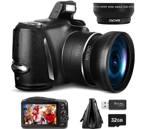 Monitech Digital Cameras for Photography 4K ,Vlogging Camera 48MP Video Camera 16X Digital Zoom Mini Camera Super Wide Angle Point and Shoot Digital Cameras with 32GB SD Card and Bag