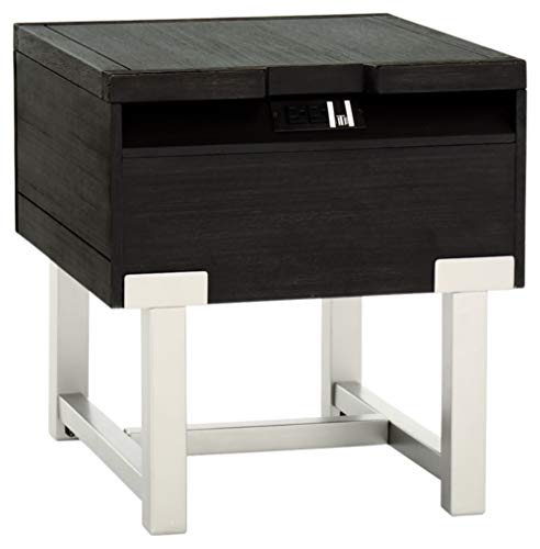 Signature Design by Ashley Chisago Contemporary Rectangular End Table with Outlets and USB Ports, Black & Silver
