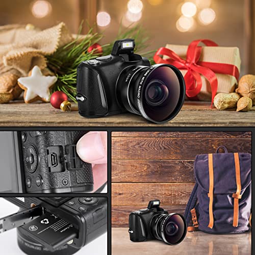 Monitech Digital Cameras for Photography 4K ,Vlogging Camera 48MP Video Camera 16X Digital Zoom Mini Camera Super Wide Angle Point and Shoot Digital Cameras with 32GB SD Card and Bag