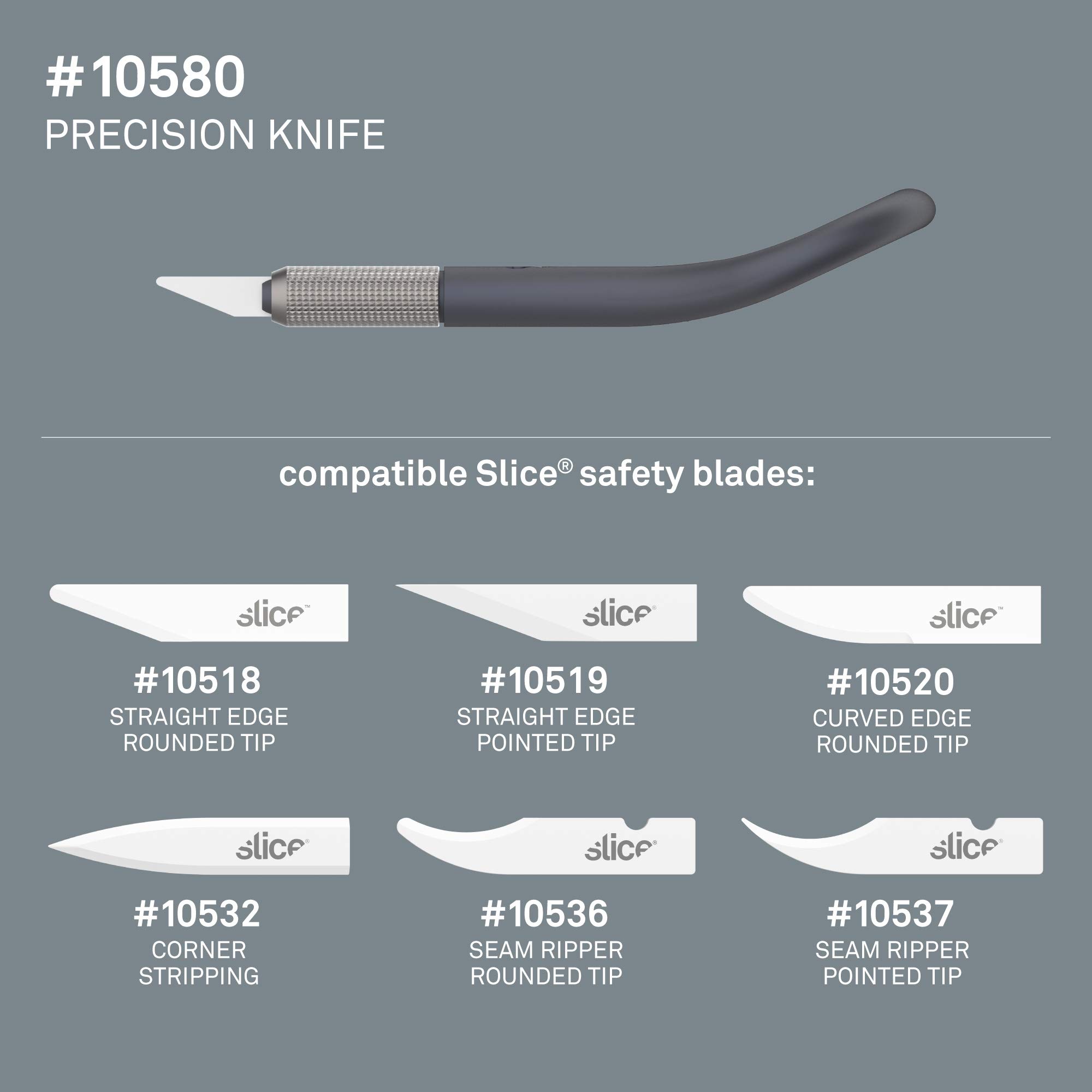 Slice 10580 Precision Knife, Unique Handle with Finger Grip, Precise Control, Detailed Cuts, Finger Friendly, Lasts 11x Long as Stainless Steel , Black