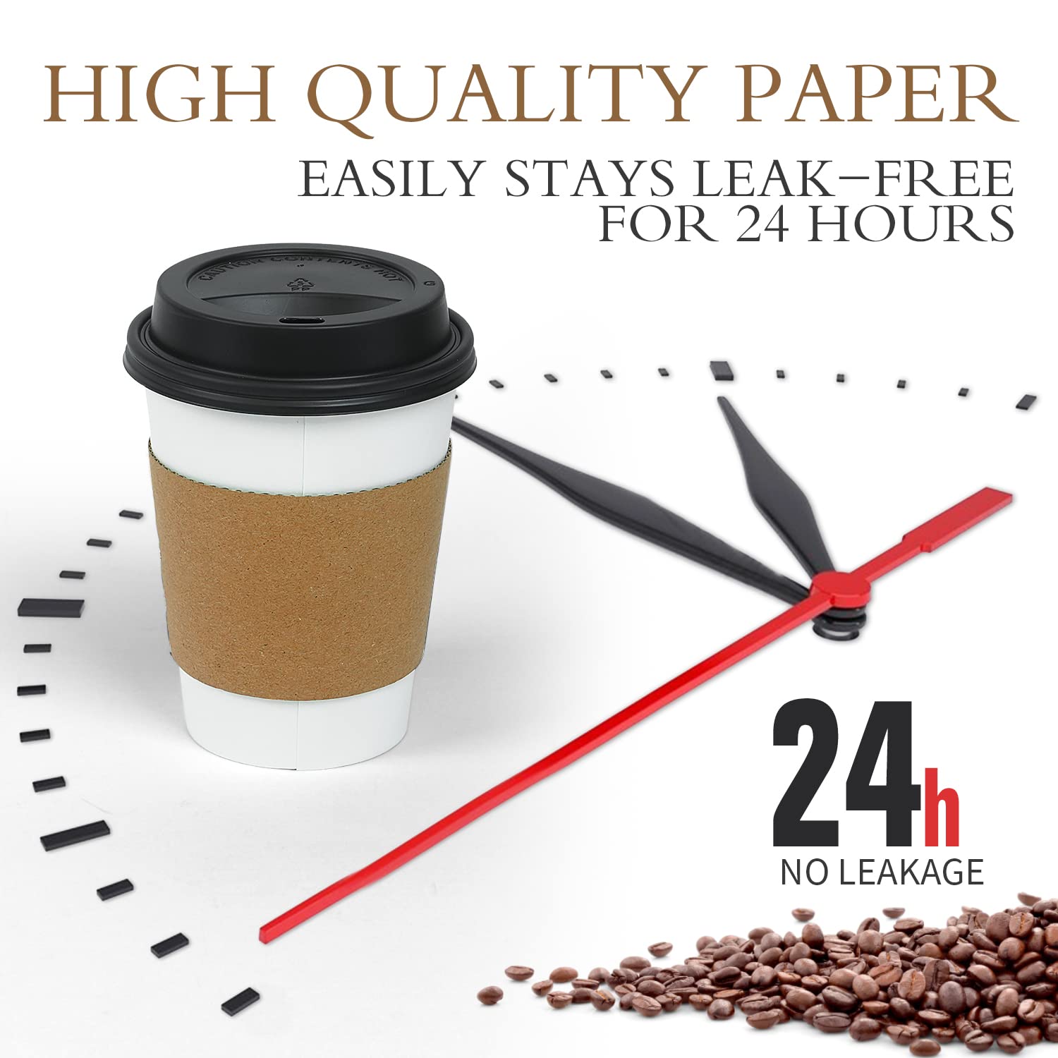 Ginkgo [100 Pack 12 oz Disposable Thickened Paper Coffee Cups with Lids and Sleeves, To Go Hot Coffee Cups for Home, Office, Wedding and Cafes