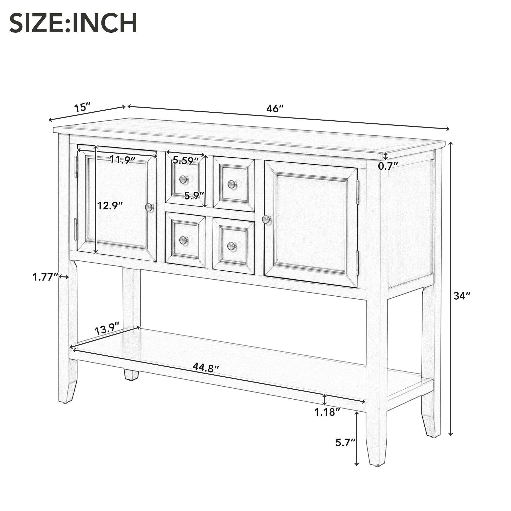 ZSQ Buffet Table, Cambridge Series Sideboard Table with Bottom Shelf, Console Table Dining Room Server, Entry Table Buffet Cabinet Sofa Table (Antique Blue)