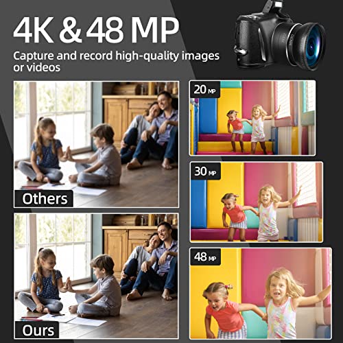 Monitech Digital Cameras for Photography 4K ,Vlogging Camera 48MP Video Camera 16X Digital Zoom Mini Camera Super Wide Angle Point and Shoot Digital Cameras with 32GB SD Card and Bag
