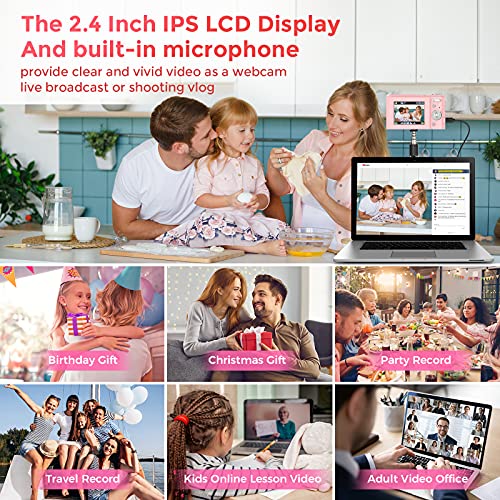 Digital Camera, NEZINI 2 Charging Mode Mini Kids Camera, Full HD 1080P 36MP 2.4 Inch LCD Vlogging Camera for Kids, 16X Zoom Compact Pocket Camera Point and Shoot Camera for Kids Beginners (Pink)
