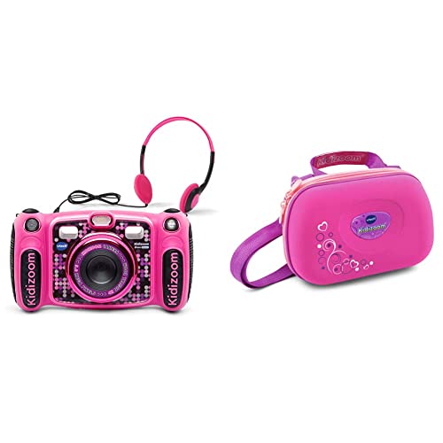 VTech Kidizoom Duo 5.0 Deluxe Digital Selfie Camera with MP3 Player and Headphones, Pink & Kidizoom Carrying Case Amazon Exclusive, Pink