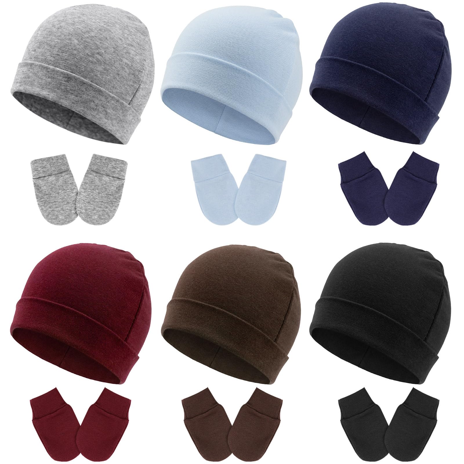 BQUBO Newborn Baby Hats and Mittens Sets Infant Boys Girls Cotton Beanie Gloves Newborn Hospital Caps for 0-6 Months