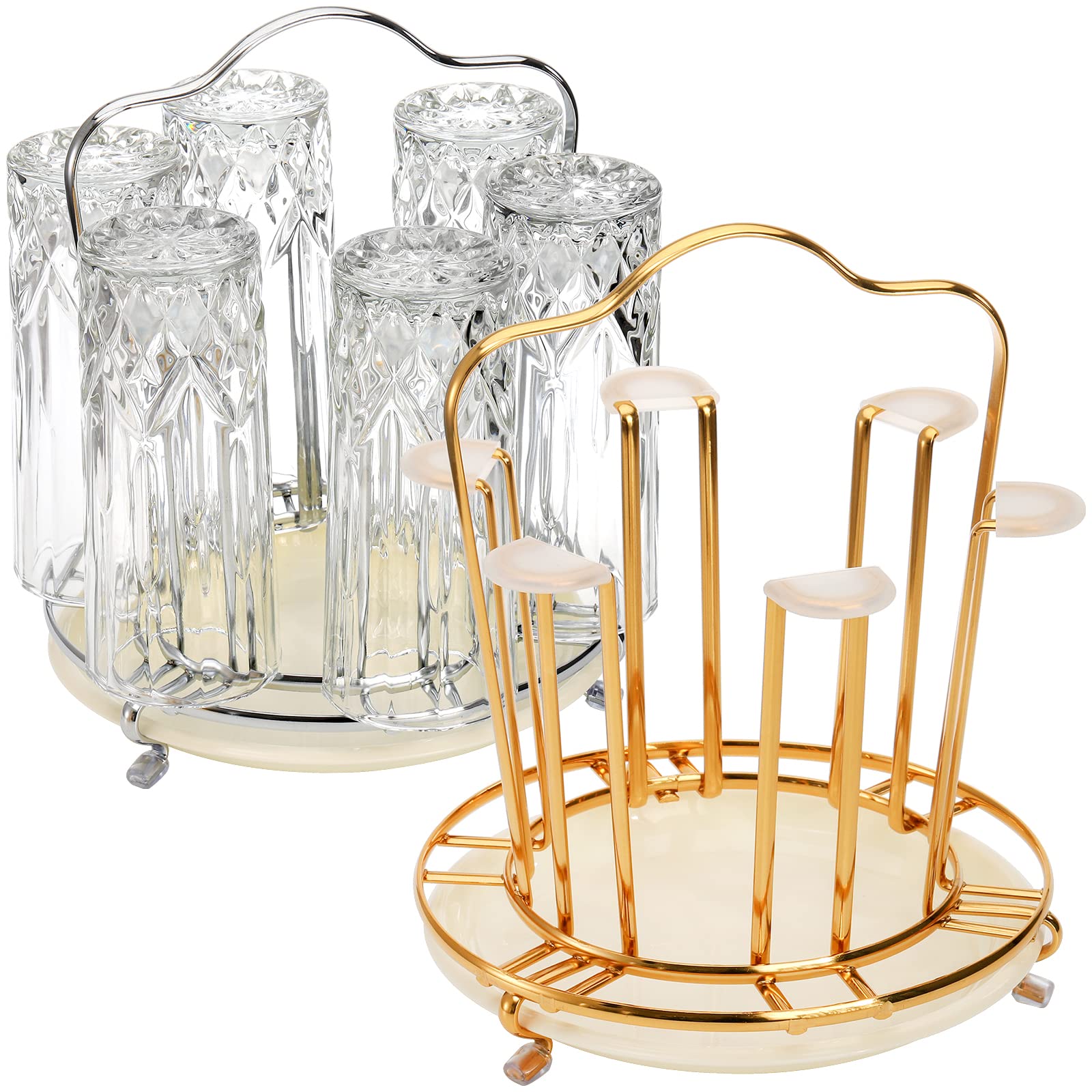 Peohud 2 Pack Cup Drying Rack, Mug Draining Organizer, Drinking Glass Drainer Stand with Drain Tray and Silicone Protective Hooks, 12 Non-Slip Bottle Drying Tree for Glasses, Tumbler, Kitchen