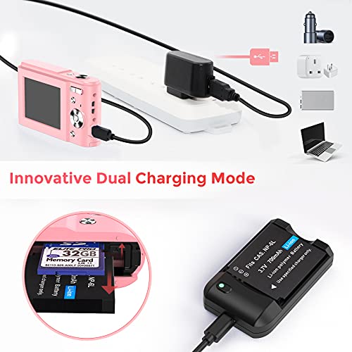 Digital Camera, NEZINI 2 Charging Mode Mini Kids Camera, Full HD 1080P 36MP 2.4 Inch LCD Vlogging Camera for Kids, 16X Zoom Compact Pocket Camera Point and Shoot Camera for Kids Beginners (Pink)