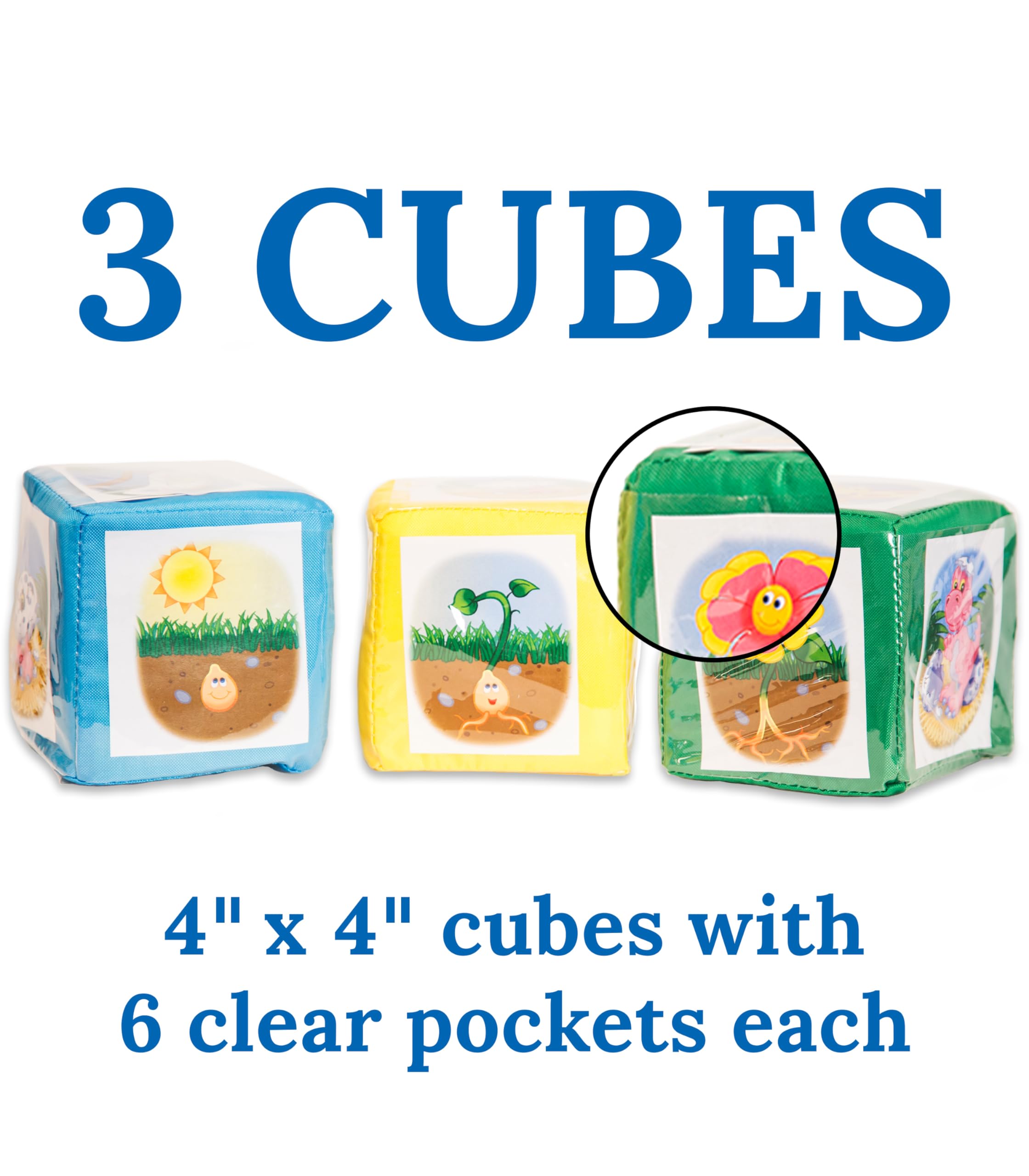 Carson Dellosa Differentiated Instruction CubesâBlue, Yellow, Green Foam Learning Cubes with Clear Pockets, Customizable Learning Activities and Cards for All Subjects (3 pc)
