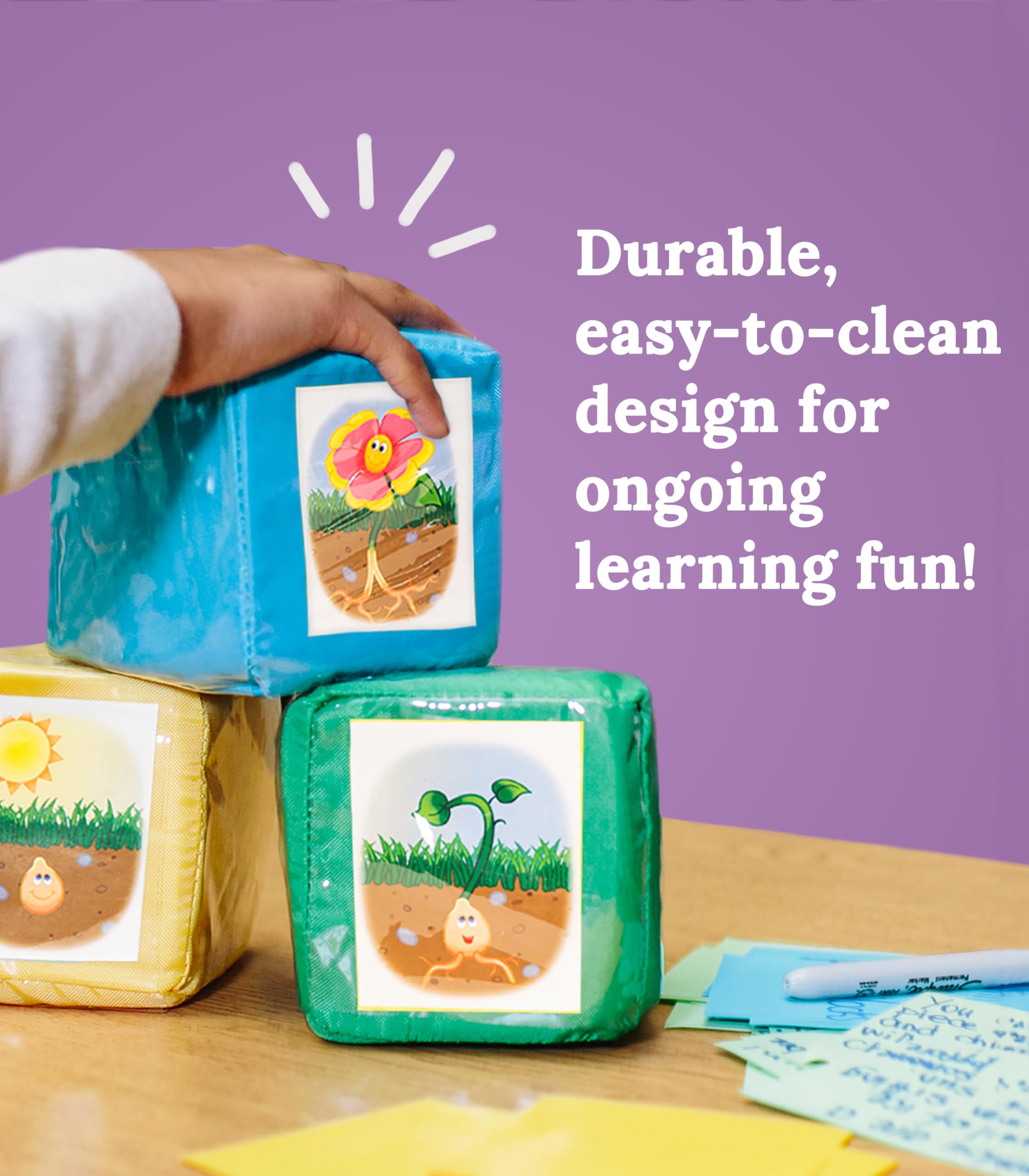Carson Dellosa Differentiated Instruction CubesâBlue, Yellow, Green Foam Learning Cubes with Clear Pockets, Customizable Learning Activities and Cards for All Subjects (3 pc)