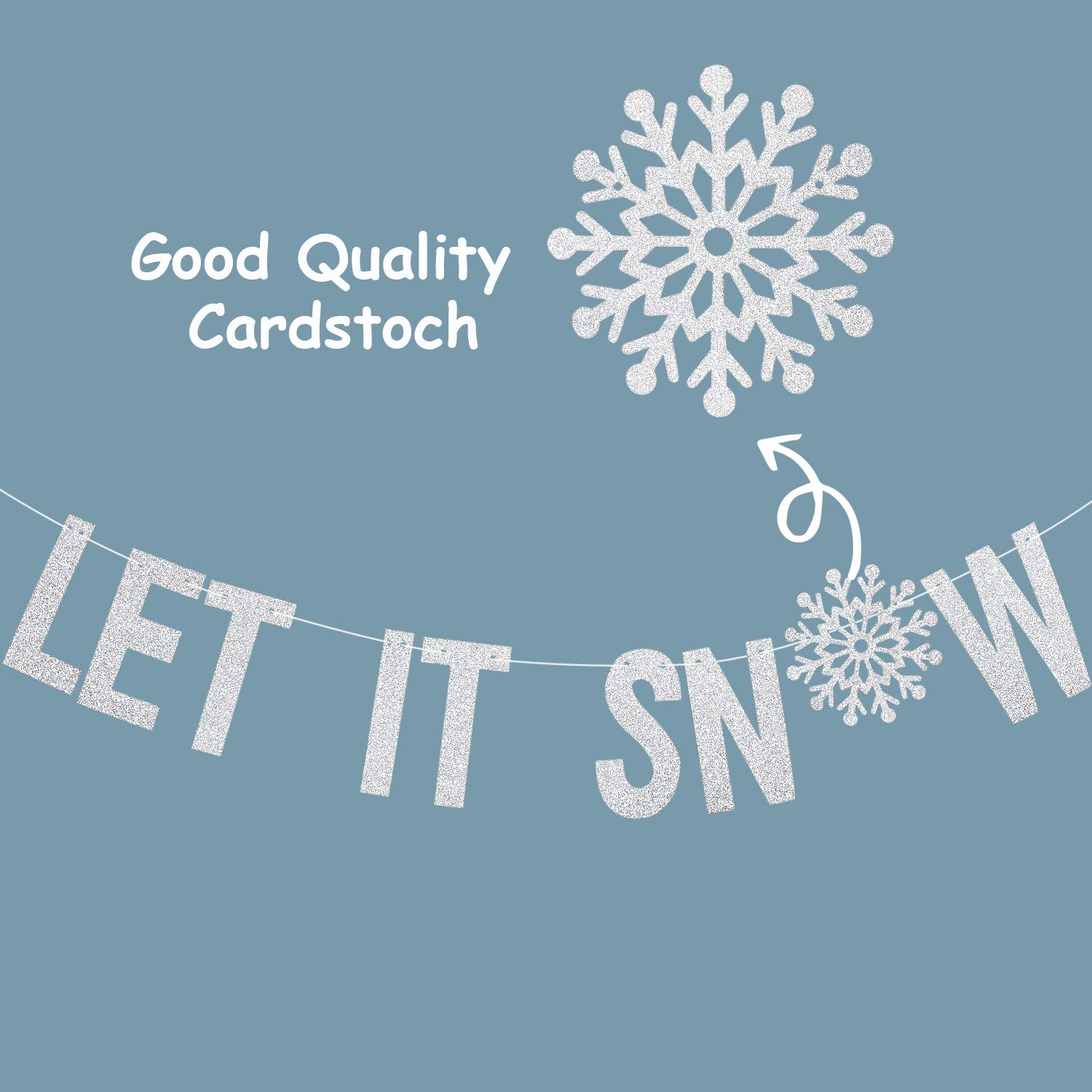 2 Pieces Let It Snow Banner, Glitter Winter Snowflake Banner and White Snowflake Hanging Garland Flag for Holiday Wall Decoration Christmas Party Supply
