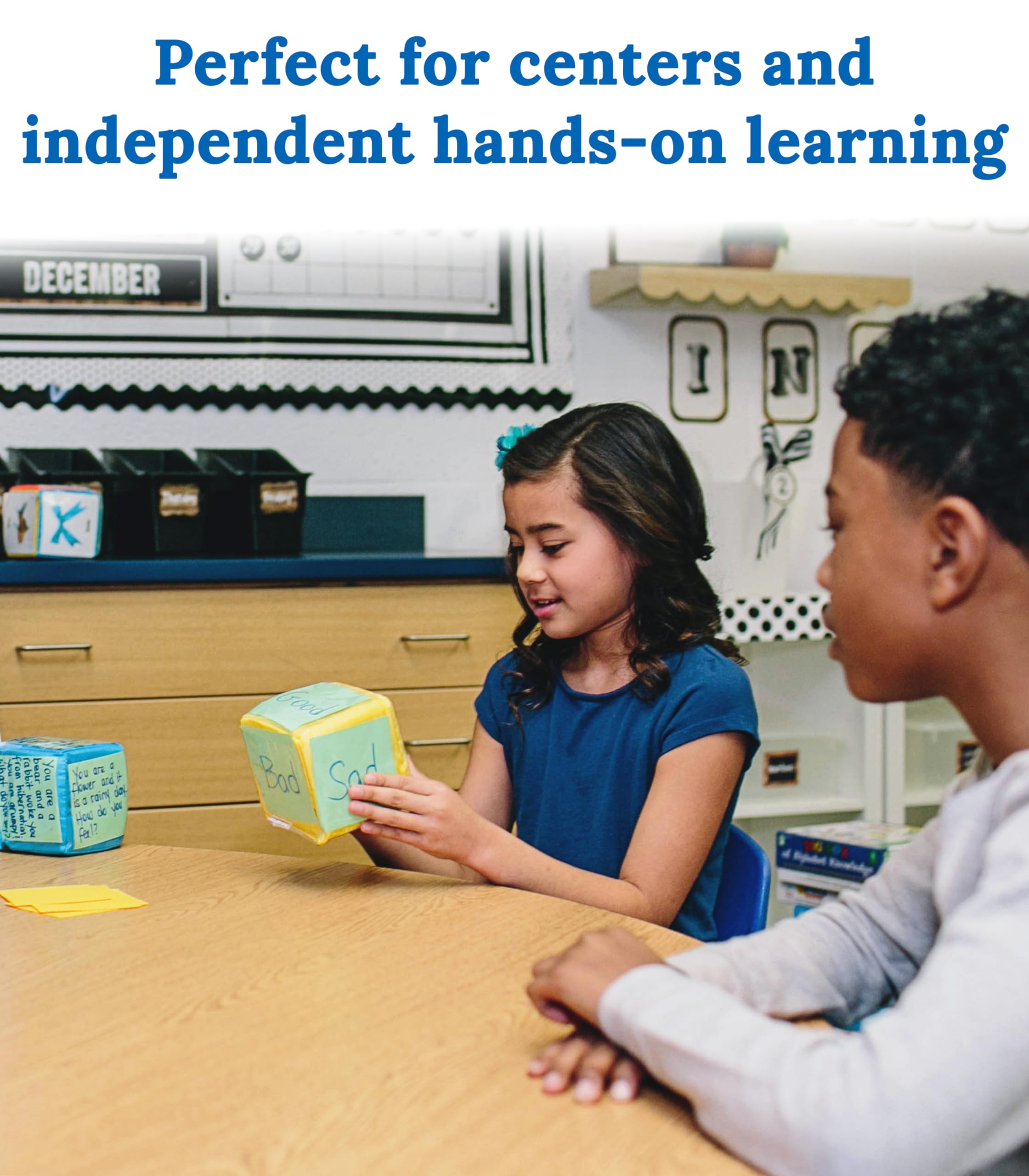 Carson Dellosa Differentiated Instruction CubesâBlue, Yellow, Green Foam Learning Cubes with Clear Pockets, Customizable Learning Activities and Cards for All Subjects (3 pc)
