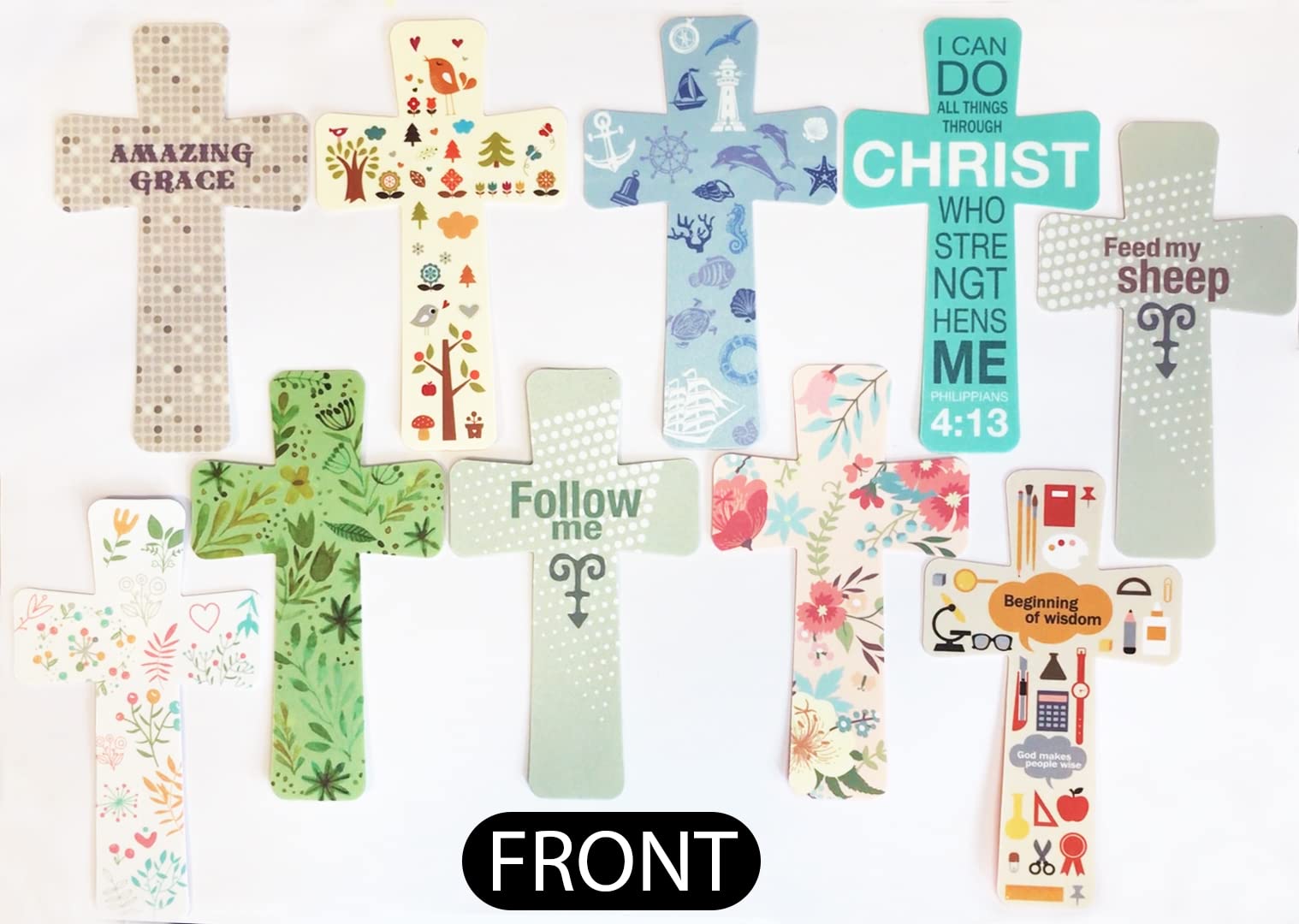 Waterproof Plastic English Chinese Christian Cross Bookmarks, Holy Bible Bookmarks, Inspirational Bookmark Religious Marker Christian Art Gift Bookmark for Reading Lover (10 PCS)