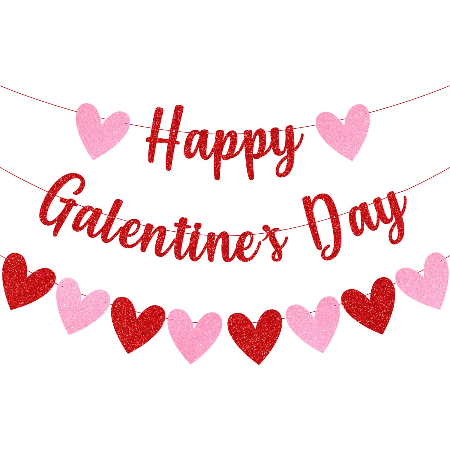 JOZON Happy Galentine's Day Banner and Hearts Banner Red Pink Glittery Galentine's Day Banner Garland Galentine's Day Decor for Valentine's Day Ladies Celebrating Party Decorations Supplies