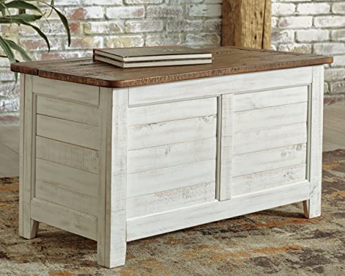 Signature Design by Ashley Dashbury Rustic Farmhouse Storage Trunk or Coffee Table, Antique White & Brown