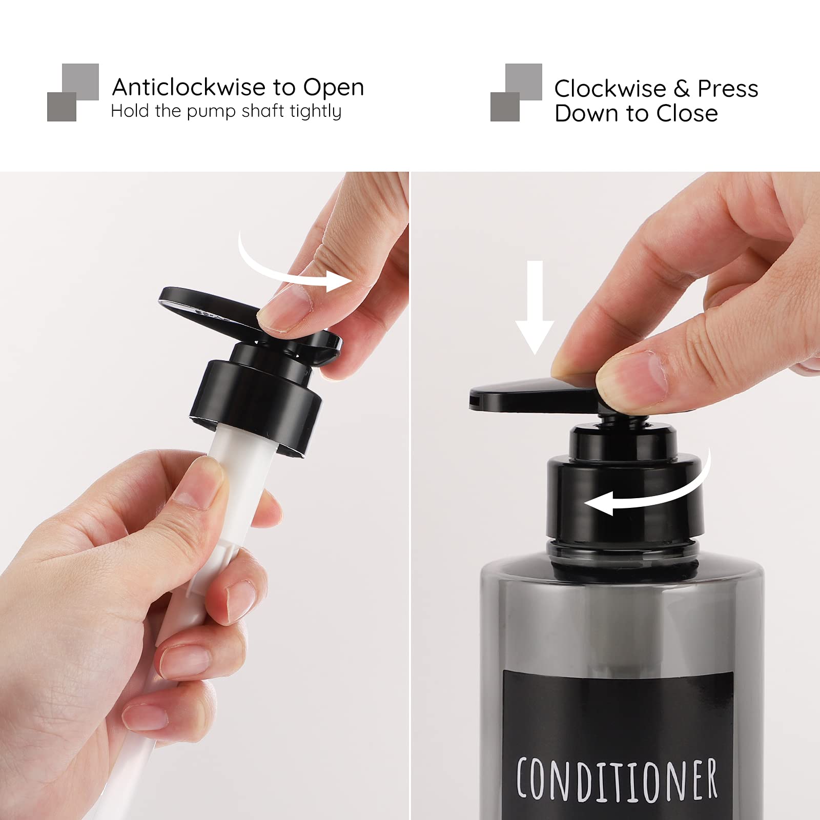 Empty Shampoo Bottles, Segbeauty 10.1oz Plastic Pump Dispenser Bottle, 3pcs 300ml Refillable Shampoo Pump Bottles for Shower, Grey Pump Bottles for Body Soap Shampoo Hair Conditioner Hotel Bathroom