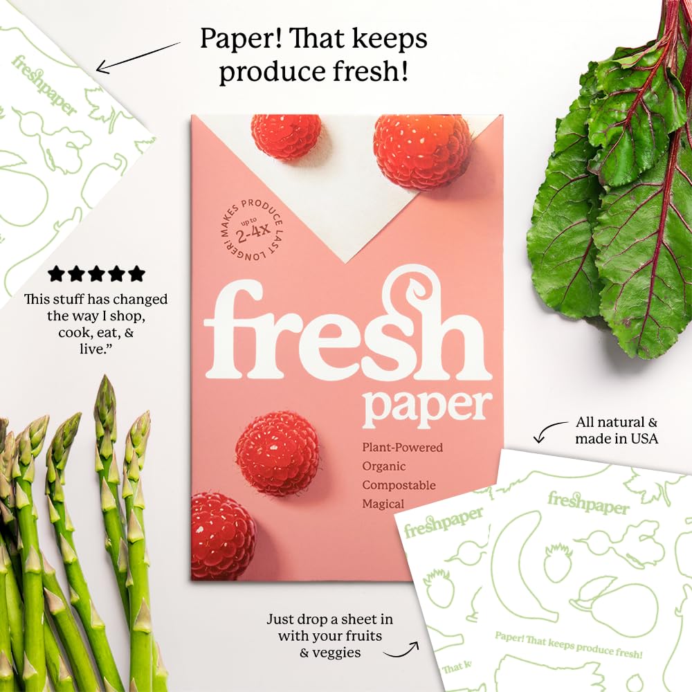 FRESHPAPER Keeps Fruits & Vegetables Fresh for 2-4x Longer, 8 Reusable Food Saver Sheets for Produce (1 Pack), Made in the USA by The FRESHGLOW Co