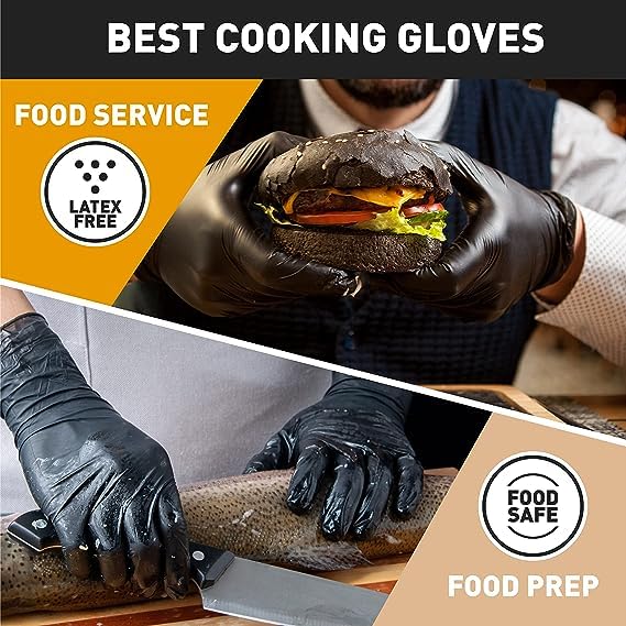 OKIAAS Black Disposable Gloves Medium, Vinyl Gloves Disposable Latex Free, 5 mil, 50 Count, for Food Prep, Household Cleaning, Hair Dye, Tattoo