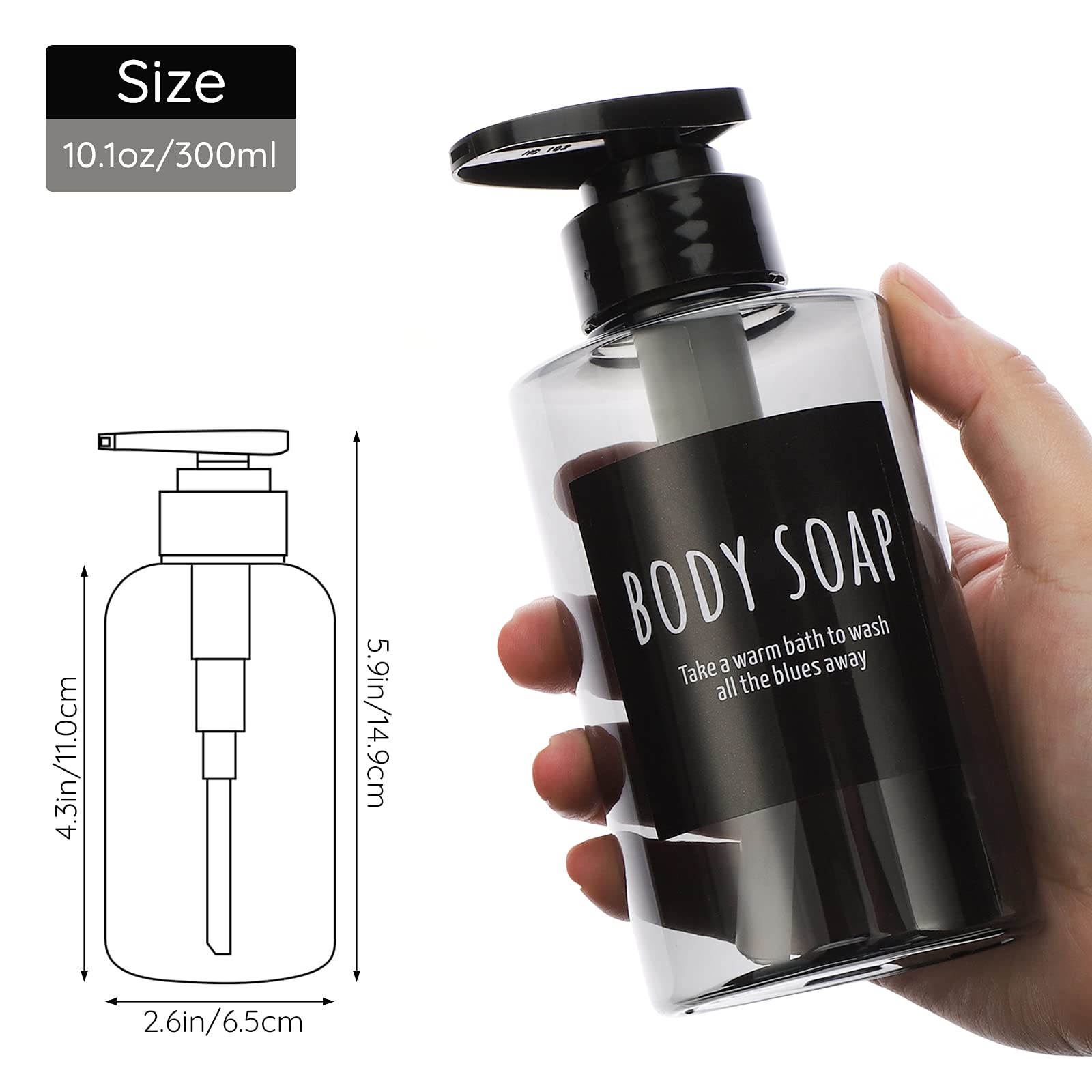 Empty Shampoo Bottles, Segbeauty 10.1oz Plastic Pump Dispenser Bottle, 3pcs 300ml Refillable Shampoo Pump Bottles for Shower, Grey Pump Bottles for Body Soap Shampoo Hair Conditioner Hotel Bathroom