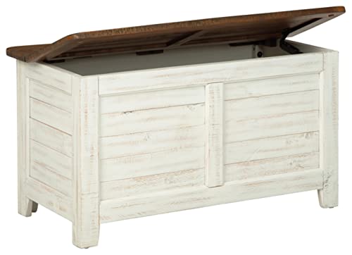 Signature Design by Ashley Dashbury Rustic Farmhouse Storage Trunk or Coffee Table, Antique White & Brown