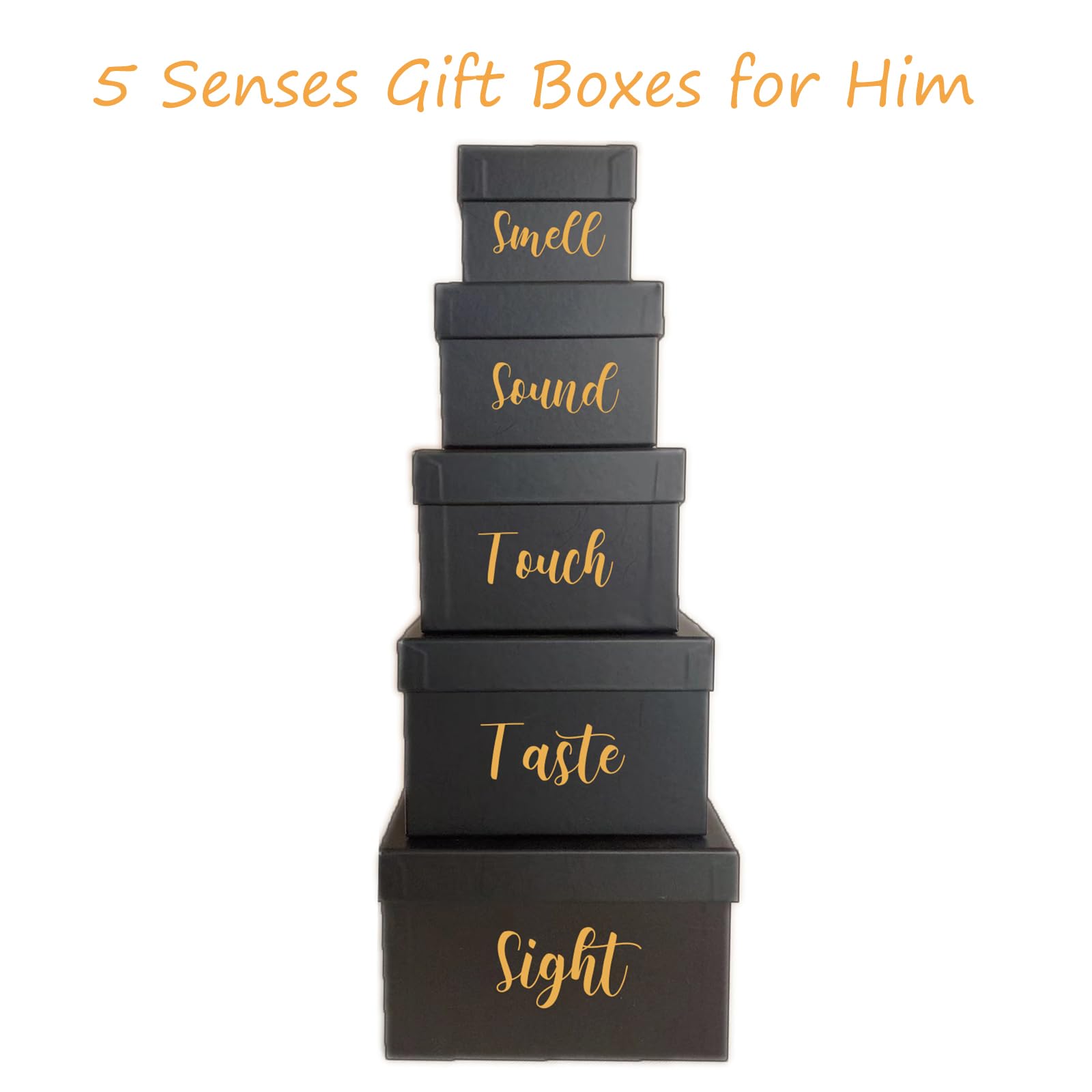 5 Pack Square Nesting Gift Boxes with Lids for Presents, Black Gift Box with Filler Ribbon Card Tag, Bridesmaid Proposal Stacking Gift Box for Gift Wrapping Wedding Birthday Party Valentine's Day Christmas (5PCS, Black)