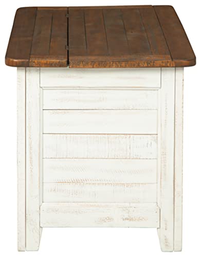 Signature Design by Ashley Dashbury Rustic Farmhouse Storage Trunk or Coffee Table, Antique White & Brown