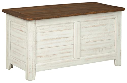 Signature Design by Ashley Dashbury Rustic Farmhouse Storage Trunk or Coffee Table, Antique White & Brown