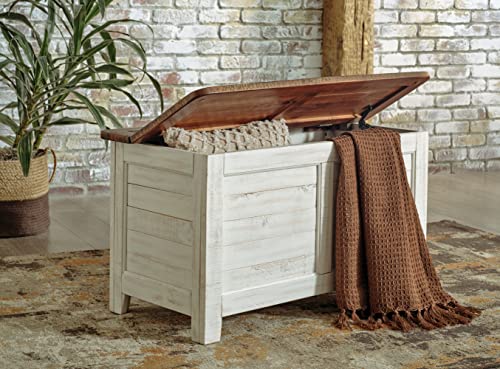 Signature Design by Ashley Dashbury Rustic Farmhouse Storage Trunk or Coffee Table, Antique White & Brown