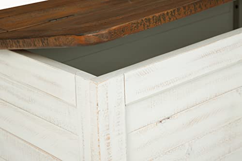Signature Design by Ashley Dashbury Rustic Farmhouse Storage Trunk or Coffee Table, Antique White & Brown