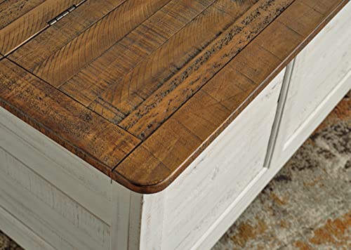 Signature Design by Ashley Dashbury Rustic Farmhouse Storage Trunk or Coffee Table, Antique White & Brown