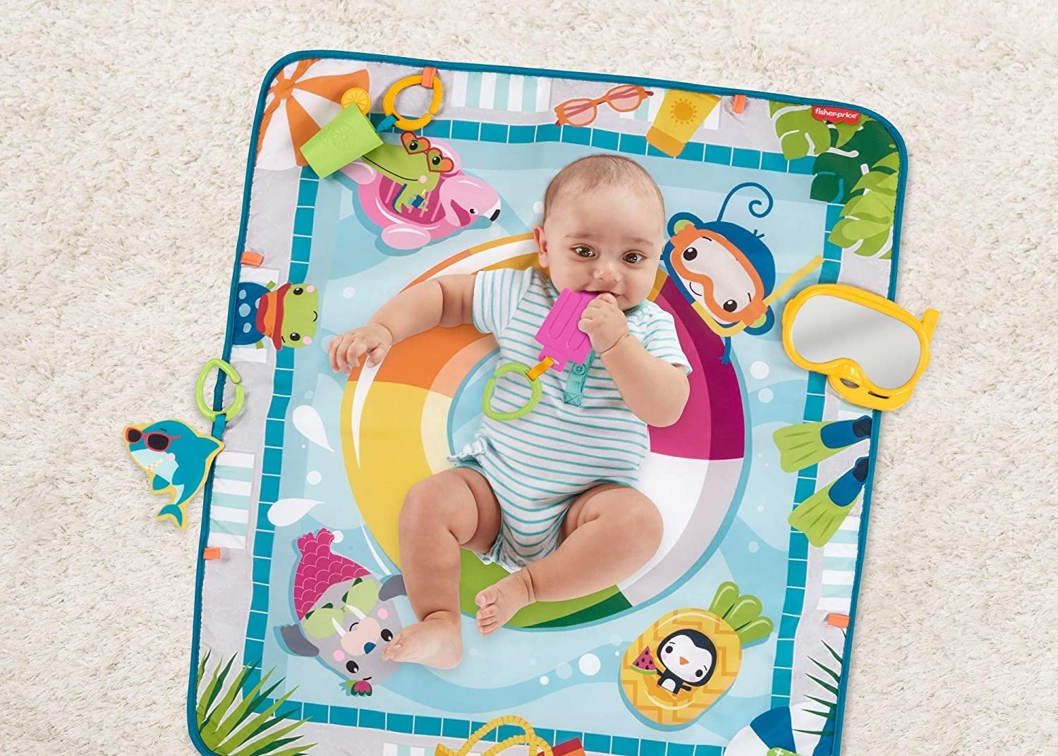 Fisher-Price Dive Right in Activity Mat, Pool-Themed playmat with 4 Toys for Newborn Baby