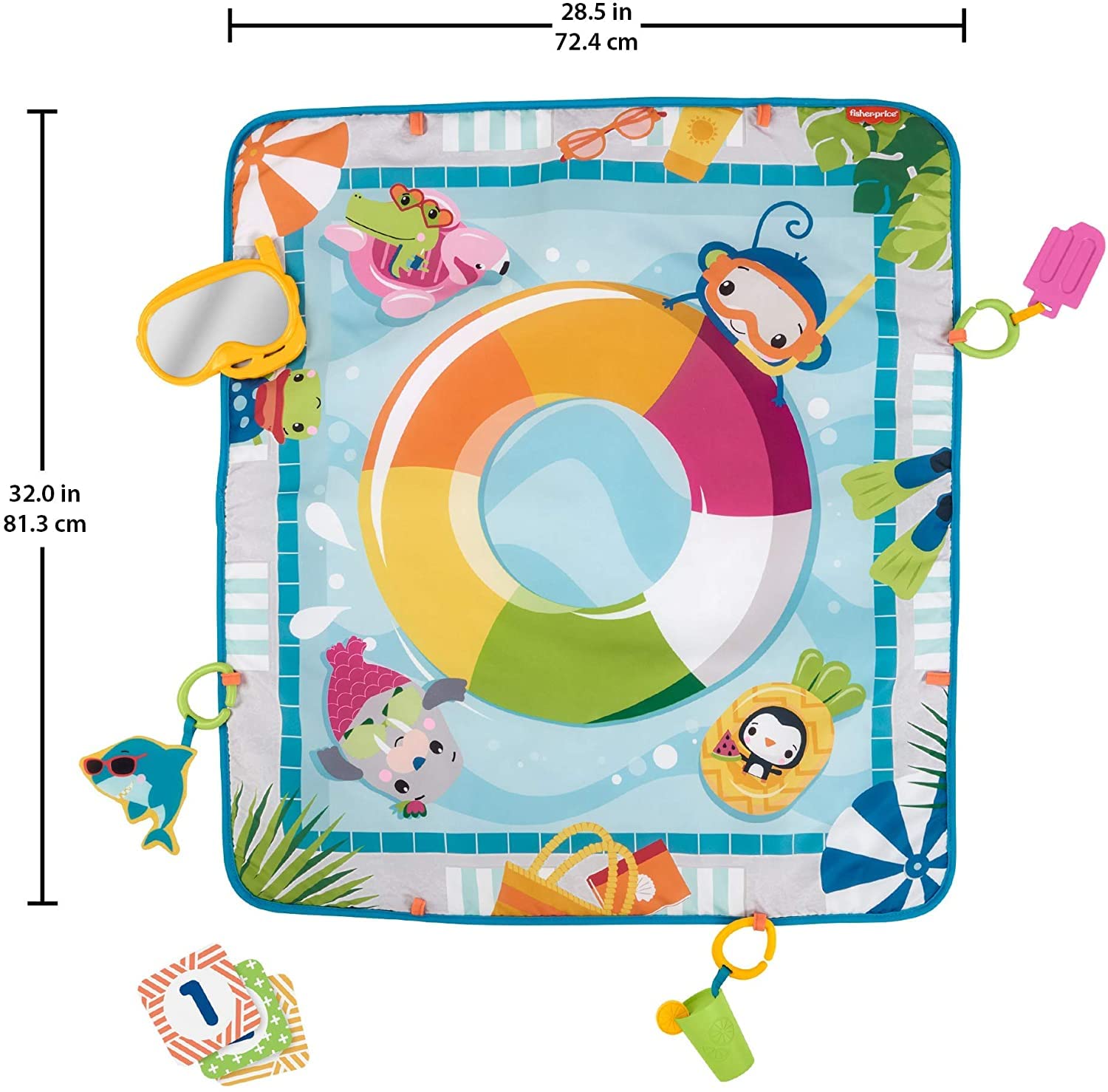 Fisher-Price Dive Right in Activity Mat, Pool-Themed playmat with 4 Toys for Newborn Baby